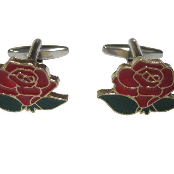 Kiola Designs | Accessories | Colorful Short Red Rose Flower Cufflinks ...